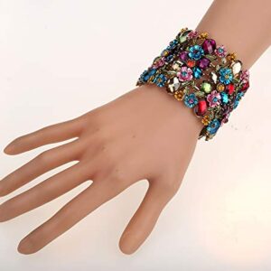 Szxc Women's Flower Stretch Cuff Bracelets - Flexible Band Fit Wrist Size 7 To 8 Inch - Lead Nickle Free - 2 Inch Wide (Multi-color)