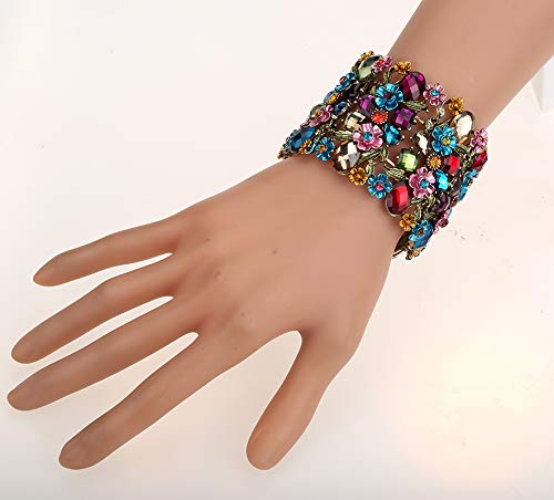 Szxc Women's Flower Stretch Cuff Bracelets - Flexible Band Fit Wrist Size 7 To 8 Inch - Lead Nickle Free - 2 Inch Wide (Multi-color)