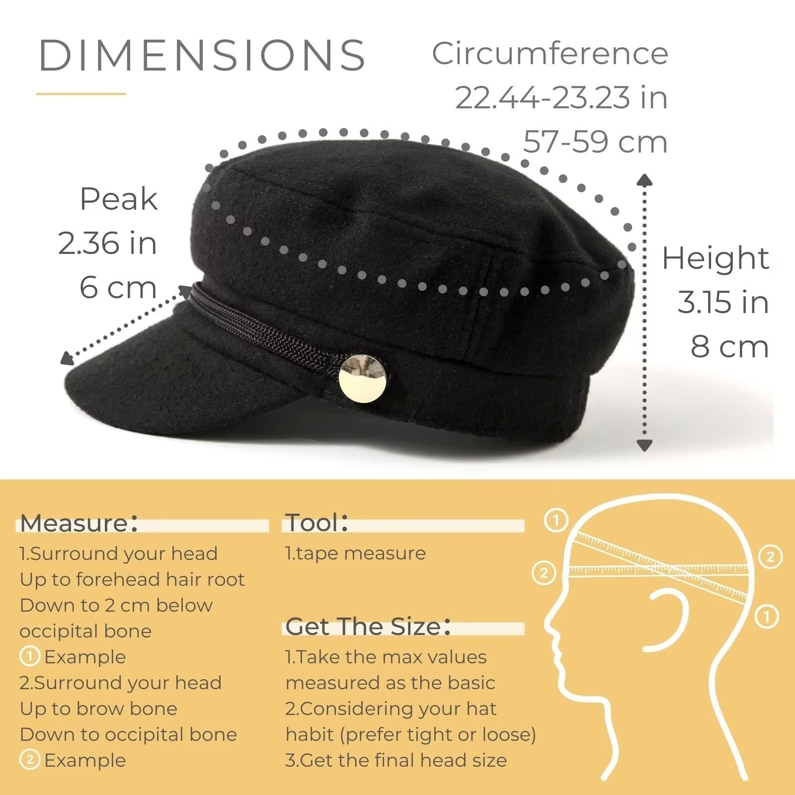 accsa Womens Fashion Newsboy Cap Bakerboy Cabbie Gatsby Pageboy Visor Beret Hat Black