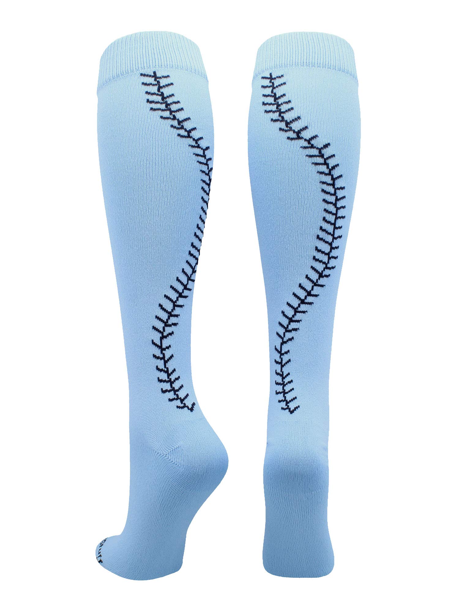 MadSportsStuff Softball Socks with Stitches Over the Calf (Columbia Blue/Navy, Small)