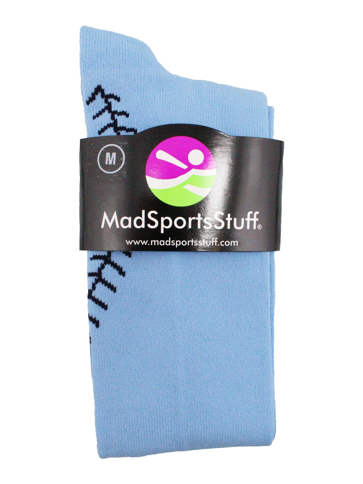 MadSportsStuff Softball Socks with Stitches Over the Calf (Columbia Blue/Navy, Small)