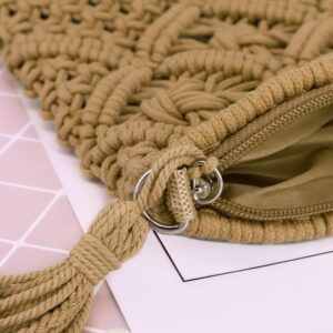 QTKJ Women's Summer Beach Straw Crochet Clutch Bag Woven Envelope Tassel Bag with Zipper (Light Coffee)