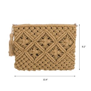 QTKJ Women's Summer Beach Straw Crochet Clutch Bag Woven Envelope Tassel Bag with Zipper (Light Coffee)