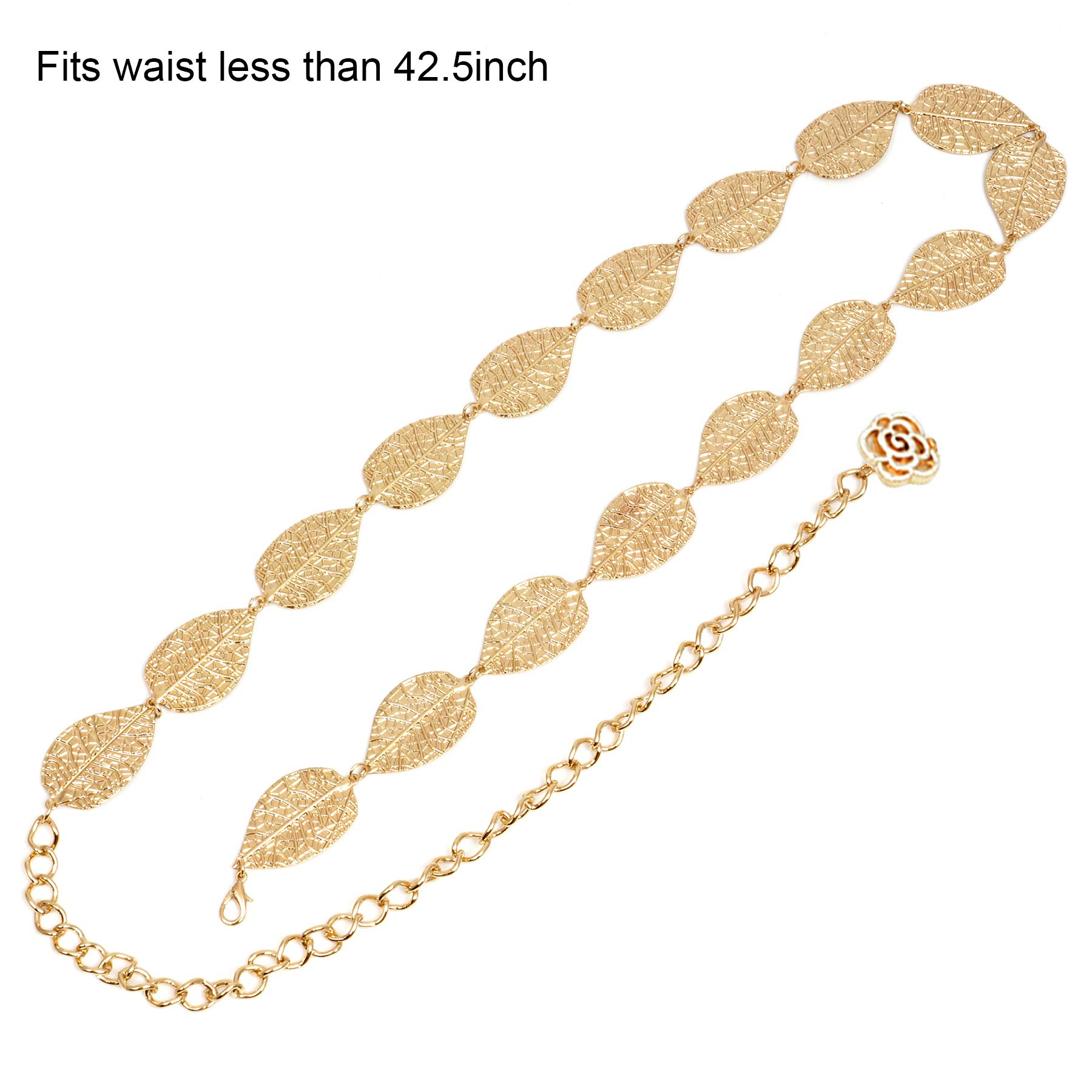 Coucoland Womens Metal Leaf Waistband Fashion Skinny Plated Adjustable Waist Chain Belt for Dress