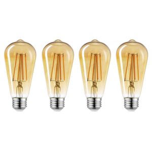 globe electric 34838 60w equivalent soft white (2150k) vintage edison st19 dimmable led light bulb 4-pack, e26 base, 450 lumens, amber glass, 4 count (pack of 1), 4 piece