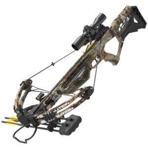 pse archery coalition crossbow package- adjustable stock- dual string stop- up to 380 fps- 5 bolt quiver- let off 70% & more