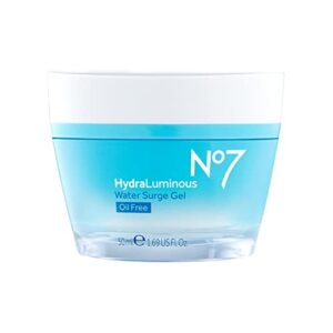 no7 hydraluminous water surge face gel - oil free moisturizer with vitamin c + vitamin e - gel face moisturizer for oily skin with pollution shield technology (50ml)