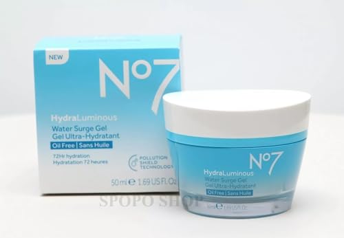 No7 Hydraluminous Water Surge Face Gel - Oil Free Moisturizer with Vitamin C + Vitamin E - Gel Face Moisturizer for Oily Skin with Pollution Shield Technology (50ml)