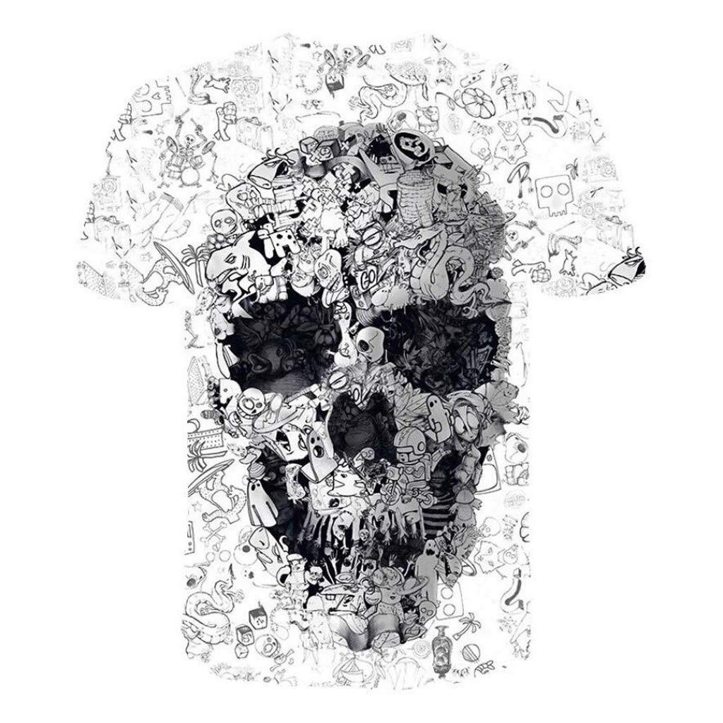 iLXHD Men's T-Shirt New Summer Crewneck Short Sleeve Skull Funny 3D Printed Top Blouse