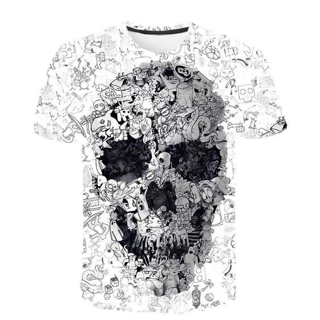 iLXHD Men's T-Shirt New Summer Crewneck Short Sleeve Skull Funny 3D Printed Top Blouse