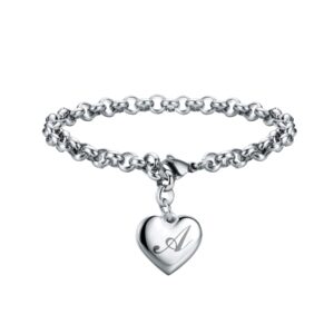 sannyra charms bracelets for women | heart charm initial bracelet trendy | a letter stainless steel bracelet jewelry confirmation gifts ideas for christmas birthday