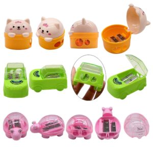 Cartoon Animal Pencil Sharpeners, Cute Two-Holes Plastic Pencil Sharpener, School Student Stationery Supplies (Set of 16)