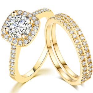 sdt jewelry three-in-one bridal wedding engagement anniversary statement eternity ring set (gold, 7.5)