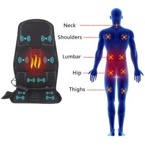 SLOTHMORE IDODO Vibration Back Massage Cushion, Massager Chair Pad with Heat, 10 Vibrating Motors & Heating Therapy to Release Stress and Fatigue for Car Use, Home or Office