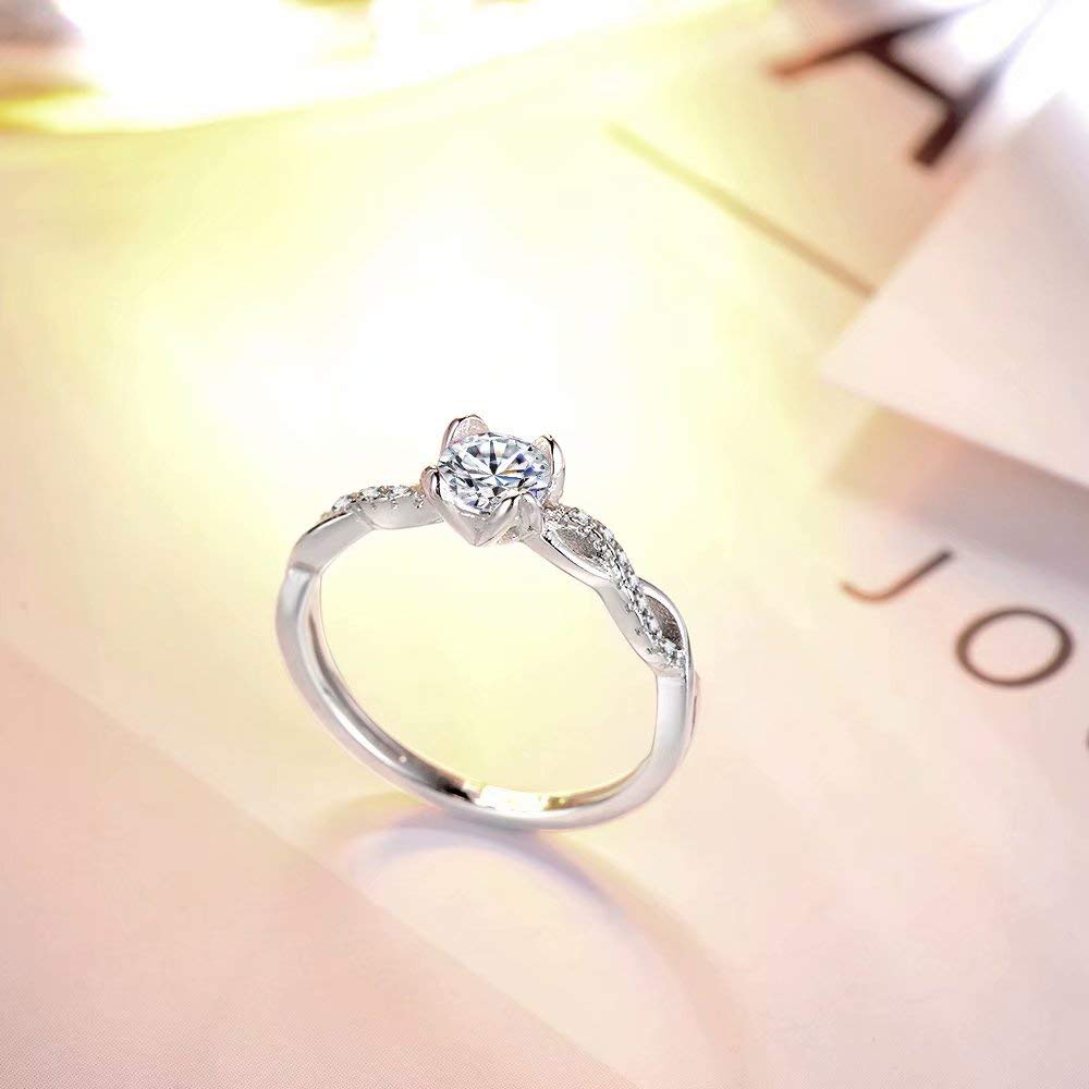 Presentski Solitaire Engagement Promise Ring Cubic Zirconia 925 Sterling Silver Jewelry Wedding Infinity Bands for Women