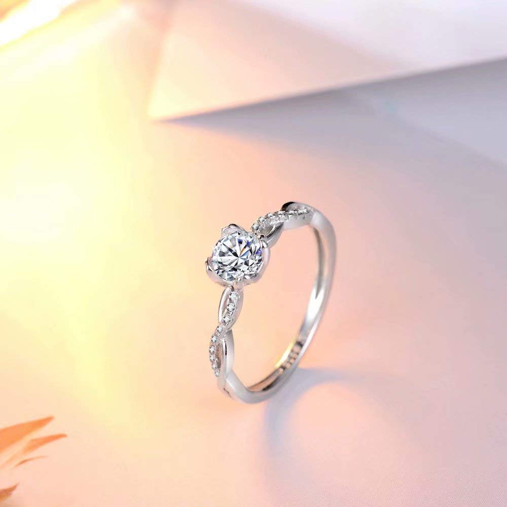 Presentski Solitaire Engagement Promise Ring Cubic Zirconia 925 Sterling Silver Jewelry Wedding Infinity Bands for Women