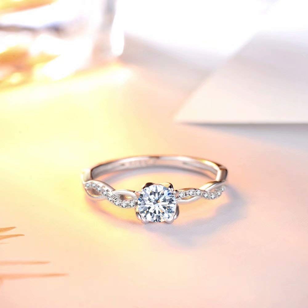 Presentski Solitaire Engagement Promise Ring Cubic Zirconia 925 Sterling Silver Jewelry Wedding Infinity Bands for Women