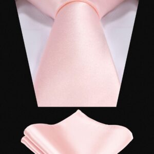 TIE G 5pcs Tie Set in Gift Box : Solid Color Necktie, Satin Bow Tie, Pocket Square, Lapel, Cuff Links (Blush Pink)