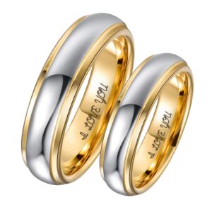 aeici gold wedding bands for women, women's tungsten wedding ring i love you promise ring for her