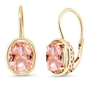 gem stone king 18k yellow gold plated silver peach nano morganite earrings for women (4.00 cttw, oval 9x7mm)