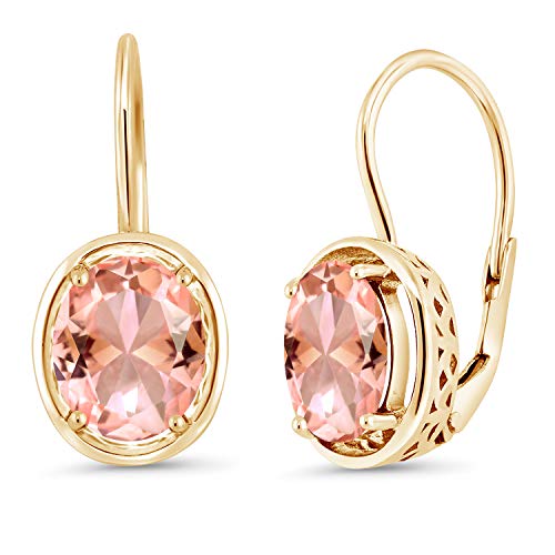 Gem Stone King 18K Yellow Gold Plated Silver Peach Nano Morganite Earrings For Women (4.00 Cttw, Oval 9X7MM)