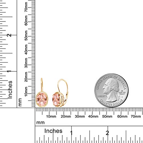 Gem Stone King 18K Yellow Gold Plated Silver Peach Nano Morganite Earrings For Women (4.00 Cttw, Oval 9X7MM)