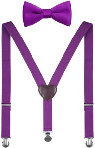 pzle men's suspenders and bow tie set adjustable 47 inches dark purple