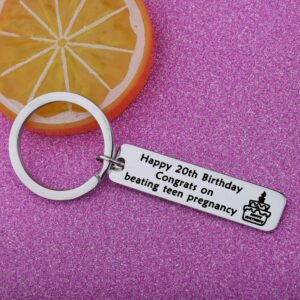 BEKECH 20th Birthday Gifts Birthday Keychain Happy 20th Birthday Congrats On Beating Teen Pregnancy Keychain 20th Keychain Birthday Jewelry (Silver)