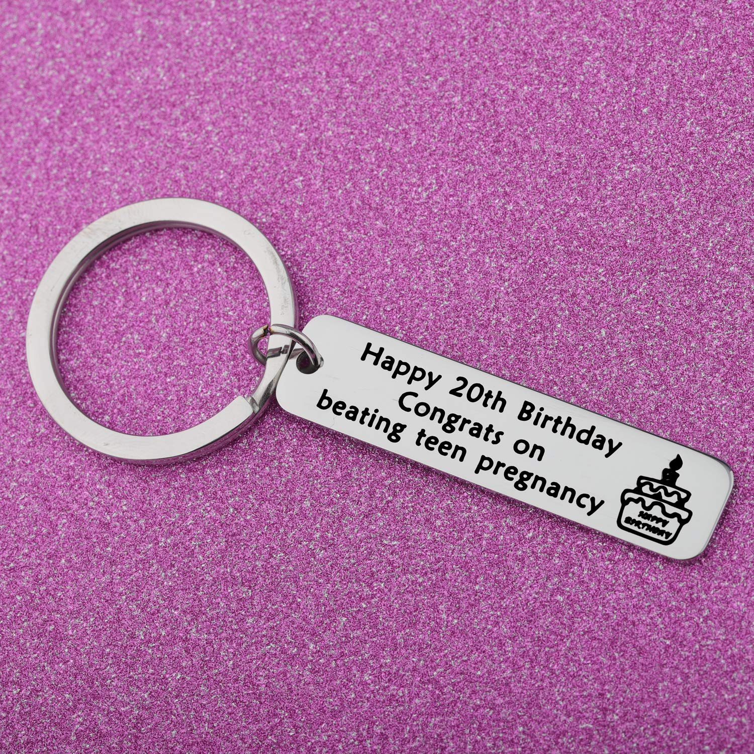 BEKECH 20th Birthday Gifts Birthday Keychain Happy 20th Birthday Congrats On Beating Teen Pregnancy Keychain 20th Keychain Birthday Jewelry (Silver)