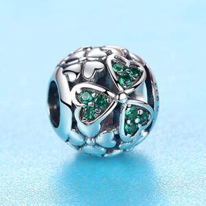 Lucky Clover Heart Charm Beads 925 Sterling Silver Beads Fit for Women European Charm Bracelet