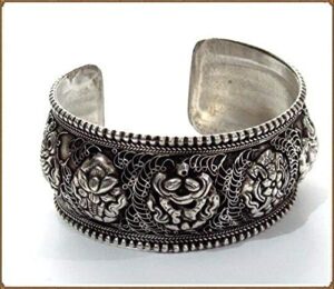 huge vintage tibetan filigree delicate carved 8 auspicious symbol cuff bracelet #id-226