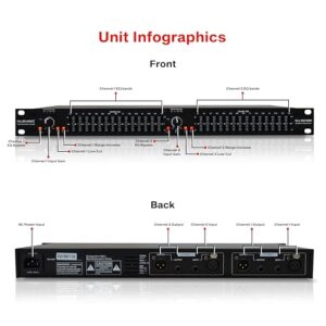 MUSYSIC MU-EQ15B Professional Dual 15-Band Stereo Graphic Digital Equalizer Crystal Clear Sound Quality, Versatile Connectivity Equalizer Home Audio Includes 1-Year Warranty