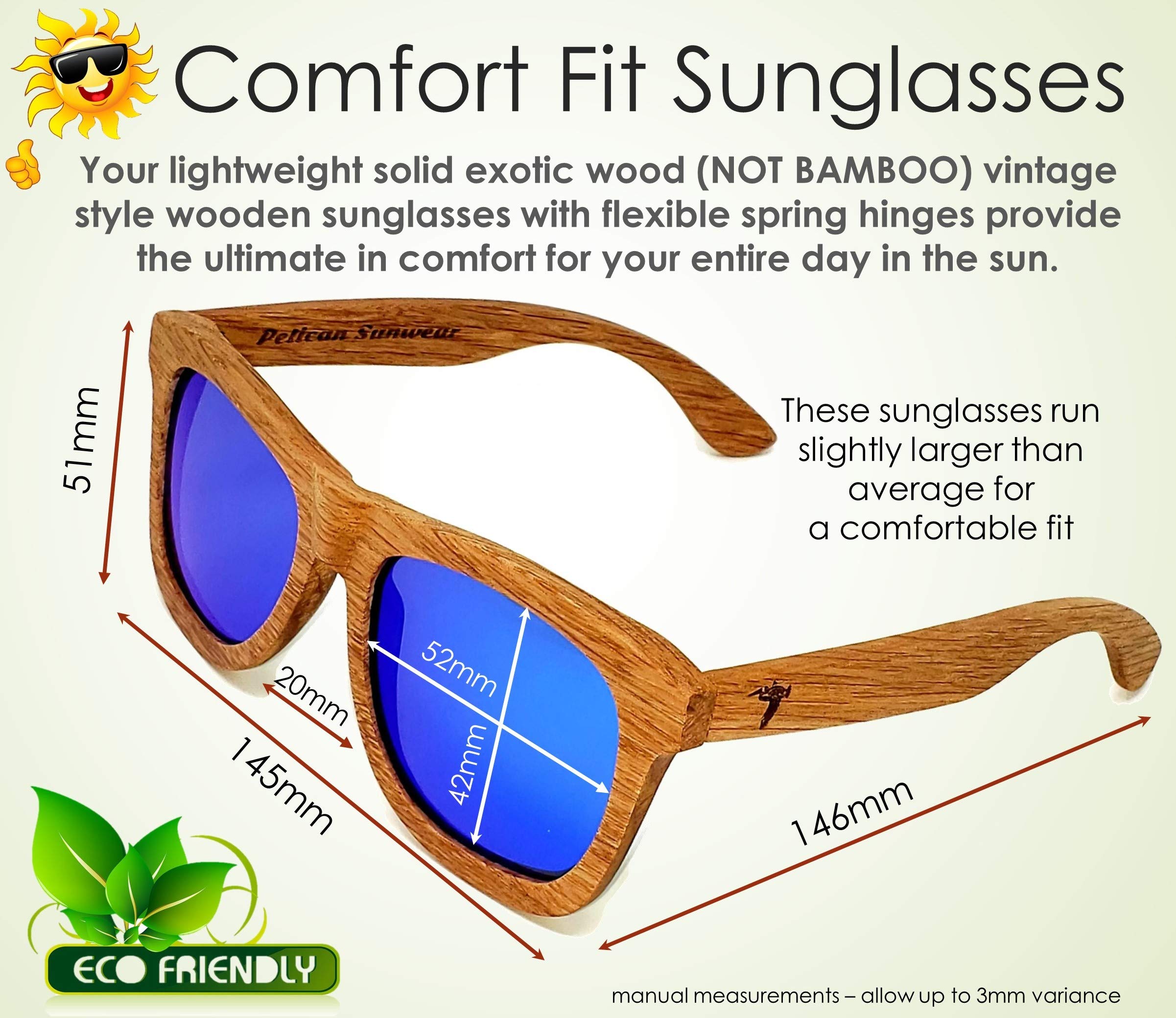 Pelican Sunwear Wood Sunglasses | Polarized | Vintage Wooden Frame | 100% UVA/UVB Protection | Bamboo Case | Men Women