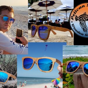 Pelican Sunwear Wood Sunglasses | Polarized | Vintage Wooden Frame | 100% UVA/UVB Protection | Bamboo Case | Men Women