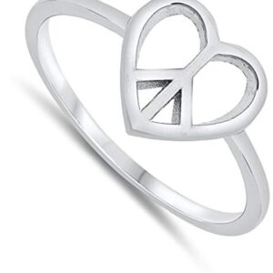 Beautiful Cutout Peace Sign Promise Heart Ring New .925 Sterling Silver Band Size 9