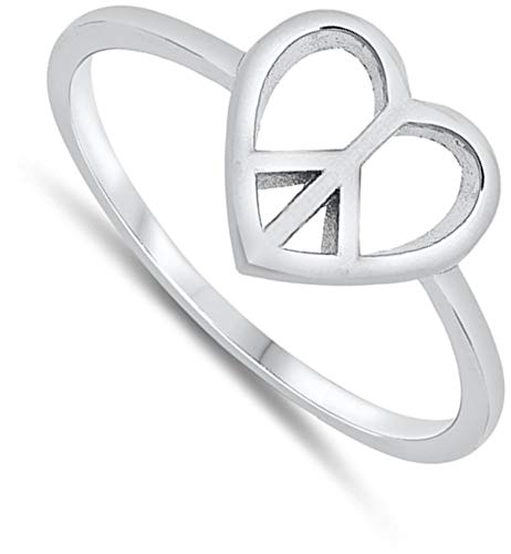 Beautiful Cutout Peace Sign Promise Heart Ring New .925 Sterling Silver Band Size 9