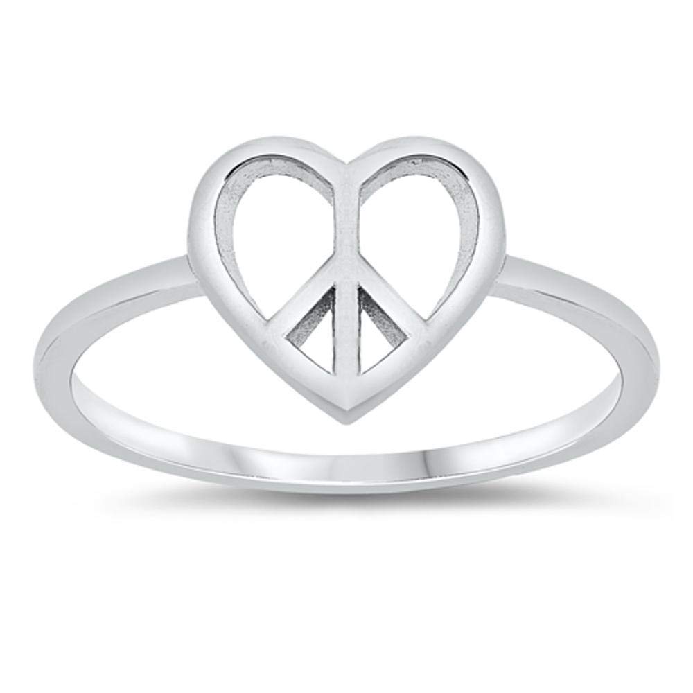 Beautiful Cutout Peace Sign Promise Heart Ring New .925 Sterling Silver Band Size 9