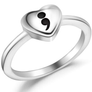 jude jewelers stainless steel heart shape inspirational mantra semicolon statement cocktail party ring (silver, 6)