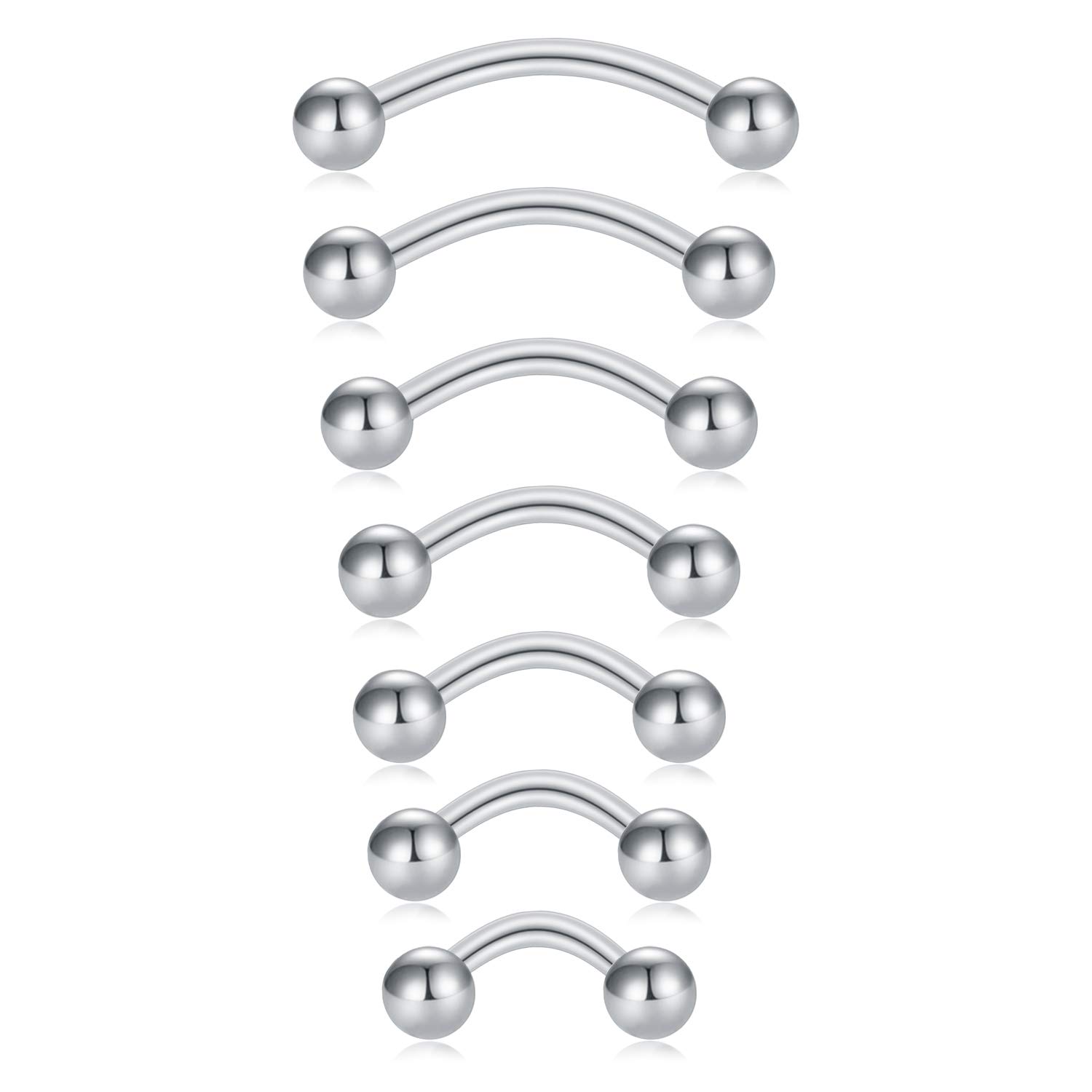 MODRSA 14G Curved Barbell Belly Button Rings Surgical Steel Ball Spike Bridge Eyebrow Ring VCH Piercing Jewelry Simple Short Petite Belly Ring 6-18mm Bar