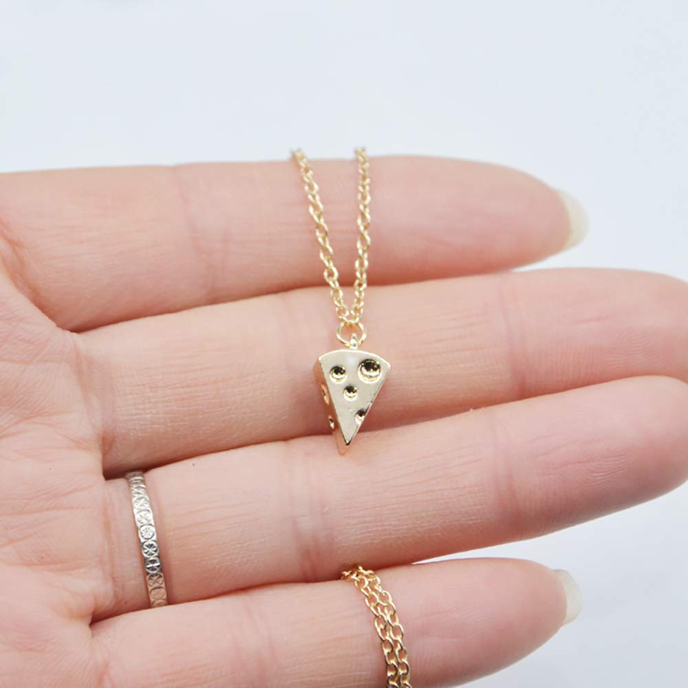 YOOESTORES82 YOOE Cute Geometric Triangle Cheese Pendant Necklace,Creative Pizza Stitching Chain Good Friend Soul Sister Necklace (Gold)