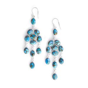 yotreasure blue copper turquoise 925 sterling silver fishhook chandelier earrings birthstone fine jewelry for women