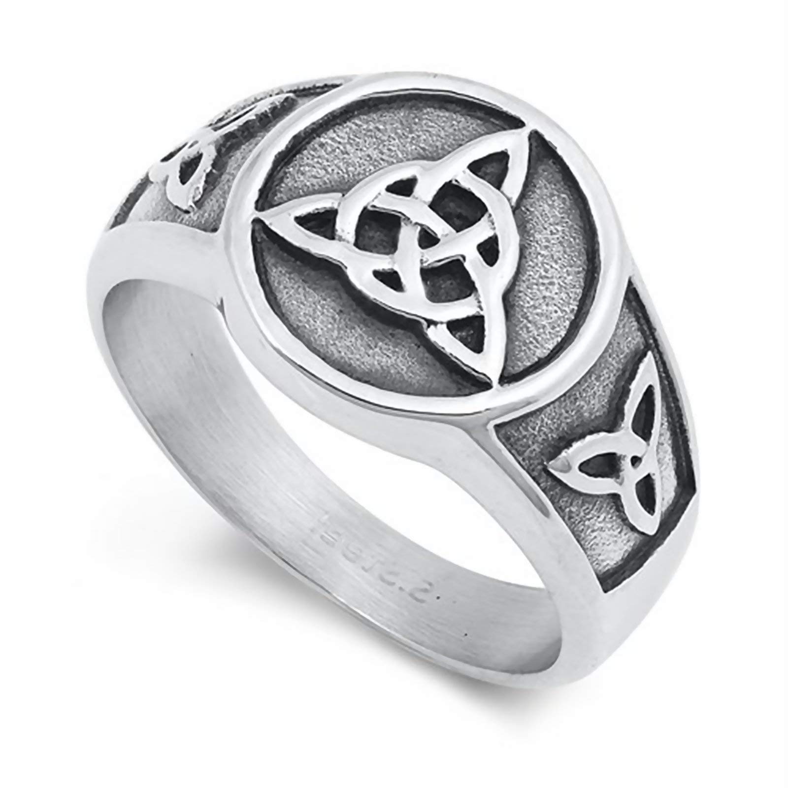 Fantasy Forge Jewelry Triquetra Infinity Knot Signet Ring Mens Womens Stainless Steel Band Size 14