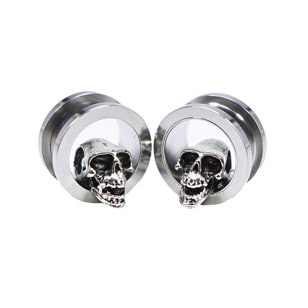 JIAPEIJIA 8-24mm 2Pcs 3D Skull Ear Tunnels and Plugs Ear Stretching Expander Piercing Ear Gauges Stud Earring (61/64''(24mm))