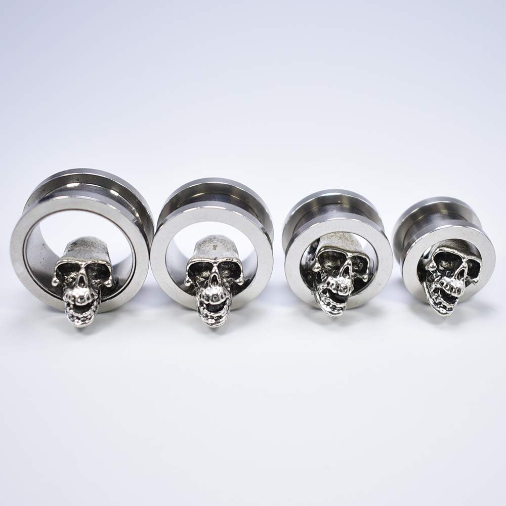 JIAPEIJIA 8-24mm 2Pcs 3D Skull Ear Tunnels and Plugs Ear Stretching Expander Piercing Ear Gauges Stud Earring (61/64''(24mm))