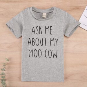 Baby Ask me About My moo Cow Shirt for Toddler Kids Baby Boys T-Shirt Cow Graphic Short Sleeve Summer Funny Tee Tops(Gray 1, 3-4T(110))