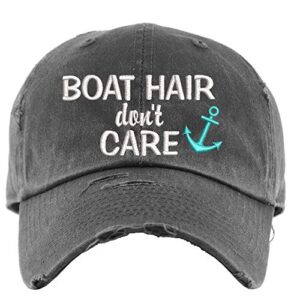 boat hair don't care with anchor | distressed baseball cap or ponytail hat | nautical hat