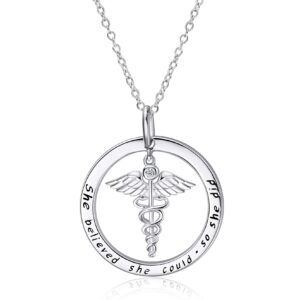 winnicaca nurse jewelry for women caduceus necklace nurse christmas gifts sterling silver nurse themed pendant she believed she could so she did nurse graduation gifts white coat ceremony doctor