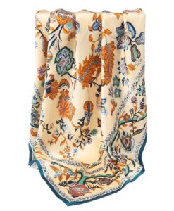 grace scarves 100% silk scarf, extra-large, beanstalk, creme with teal trim