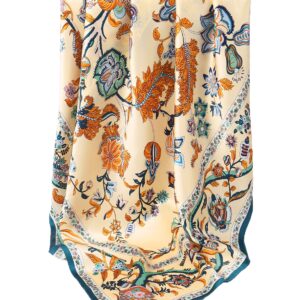 Grace Scarves 100% Silk Scarf, Extra-Large, Beanstalk, Creme with Teal Trim