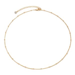 mevecco gold satellite plain chain choker necklace,dainty boho 14k gold plated cute tiny beaded chain simple minimalist choker necklace for women